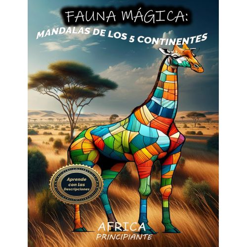 Libro de colorear Mandalas en animales salvajes de Africa en nivel principiante. Fauna mágica en ...