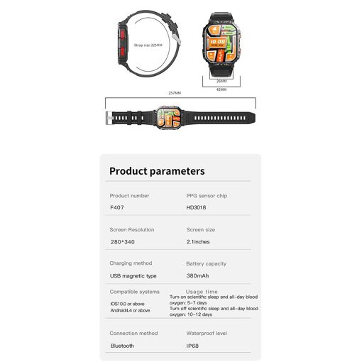 Rainbuvvy f407 2,1 pouces montre intelligente controle de la frequence ...