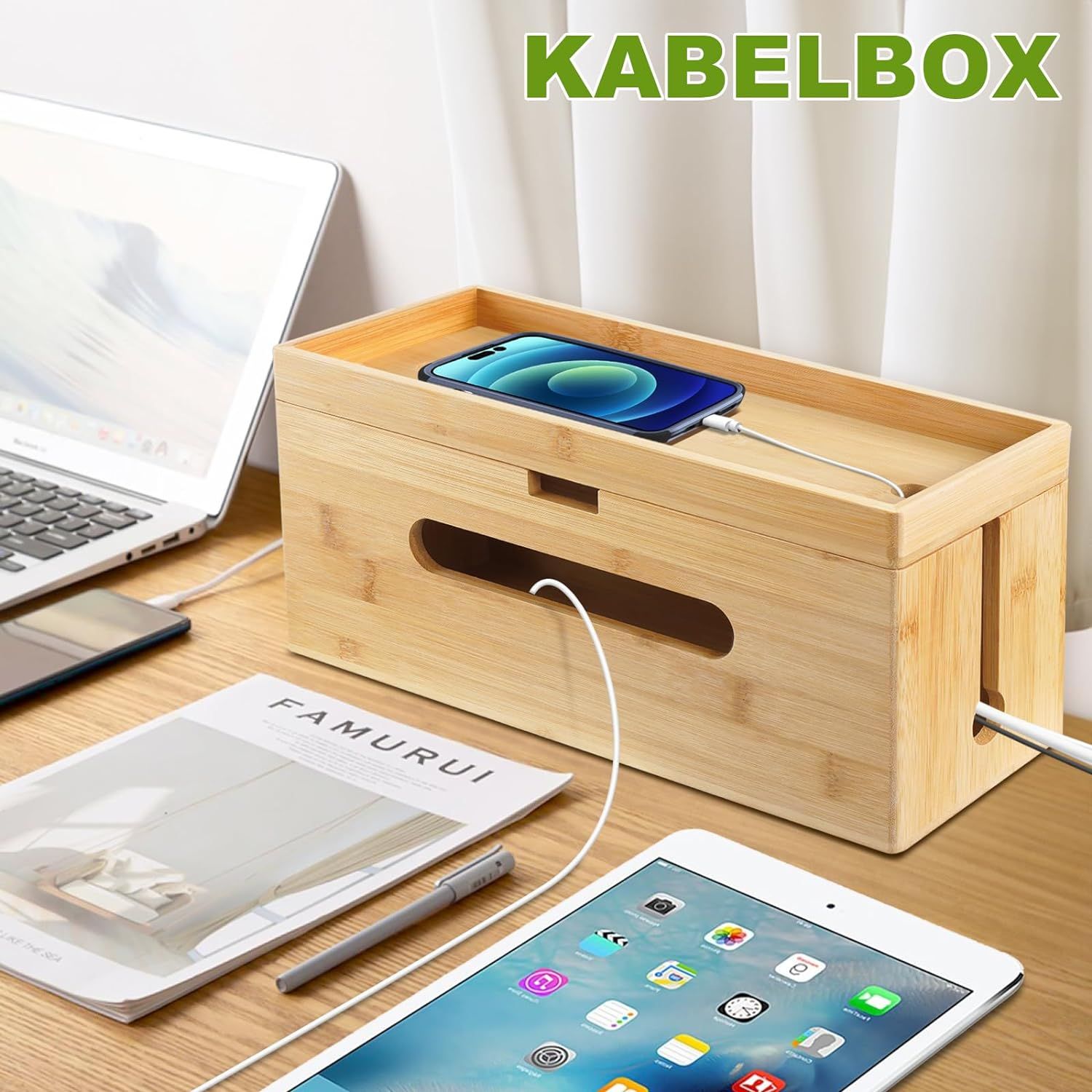 Boîte Cache cable en Bambou - 2 en 1 Set Boîtes Rangement Cables ...