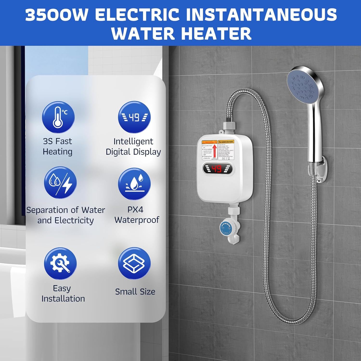 White White Chauffe-Eau éLectrique Instantané, Mini Chauffe-Eau Instantané 3500 W Avec Affichage ...