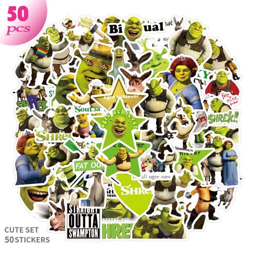 Autocollants de dessin animé Shrek, 50 pièces, sac à dos, Skateboard ...