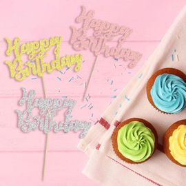 24 Pcs Joyeux Anniversaire Cupcake Toppers Paillettes Cupcake Toppers ...