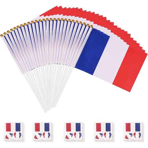 25 Drapeau Français Tricolore à Main pour Le 14 Juillet,10 Feuilles ...
