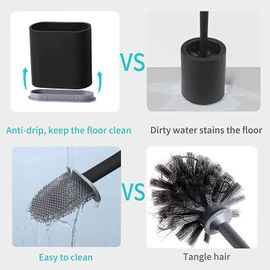 YDJKET Brosse WC et support en silicone TPR, brosse WC amovible à long manche, montable au sol ...