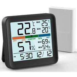 Thermom?tre et Hygrom?tre Pour Int?rieur et Ext?rieur Moniteur D'humidit? Jauge de Temp?rature ...