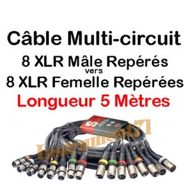 CABLE MULTIPAIRE LONG 5 METRES 8 XLR 3 BROCHES MALE VERS 8 XLR FEMELLE ...