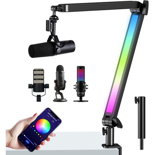 Bras de Microphone, Bras Articulé Micro avec Lumière RGB pour Blue Yeti ...