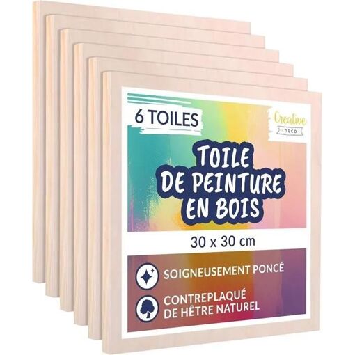 Creative Deco 6 x Toile a Peindre en Bois | 30 x 30 cm | Panneau ...