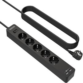 Multiprise avec USB,Multiprise Noire avec 5 Prises et 2 Ports USB ...