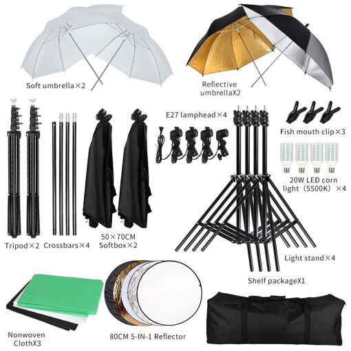 Kit de Éclairage Studio Complet - Softbox et Parapluie avec Trépied, 53 ...