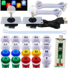 2 Player Arcade Game LED DIY Kit LED Button Zero Delay USB Encoder Mechanical Keyboard Switch ...