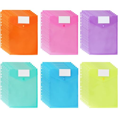 36 Pièces Pochettes Plastiques Perforées a4, Classeur Pochette ...
