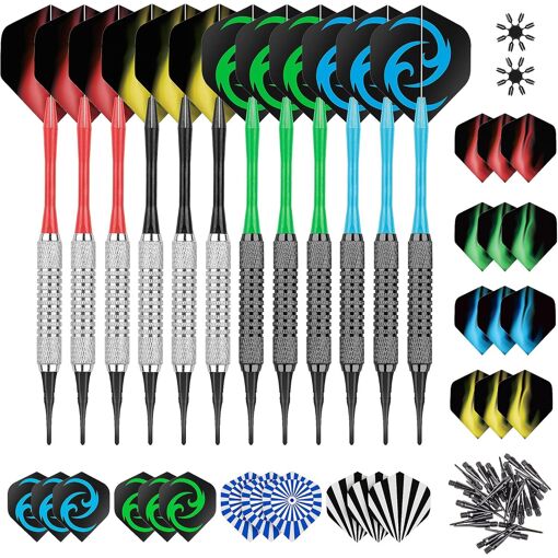 Flechette Pointe Plastique,12 Fléchettes avec 24 Ailettes et 50 Pointes ...