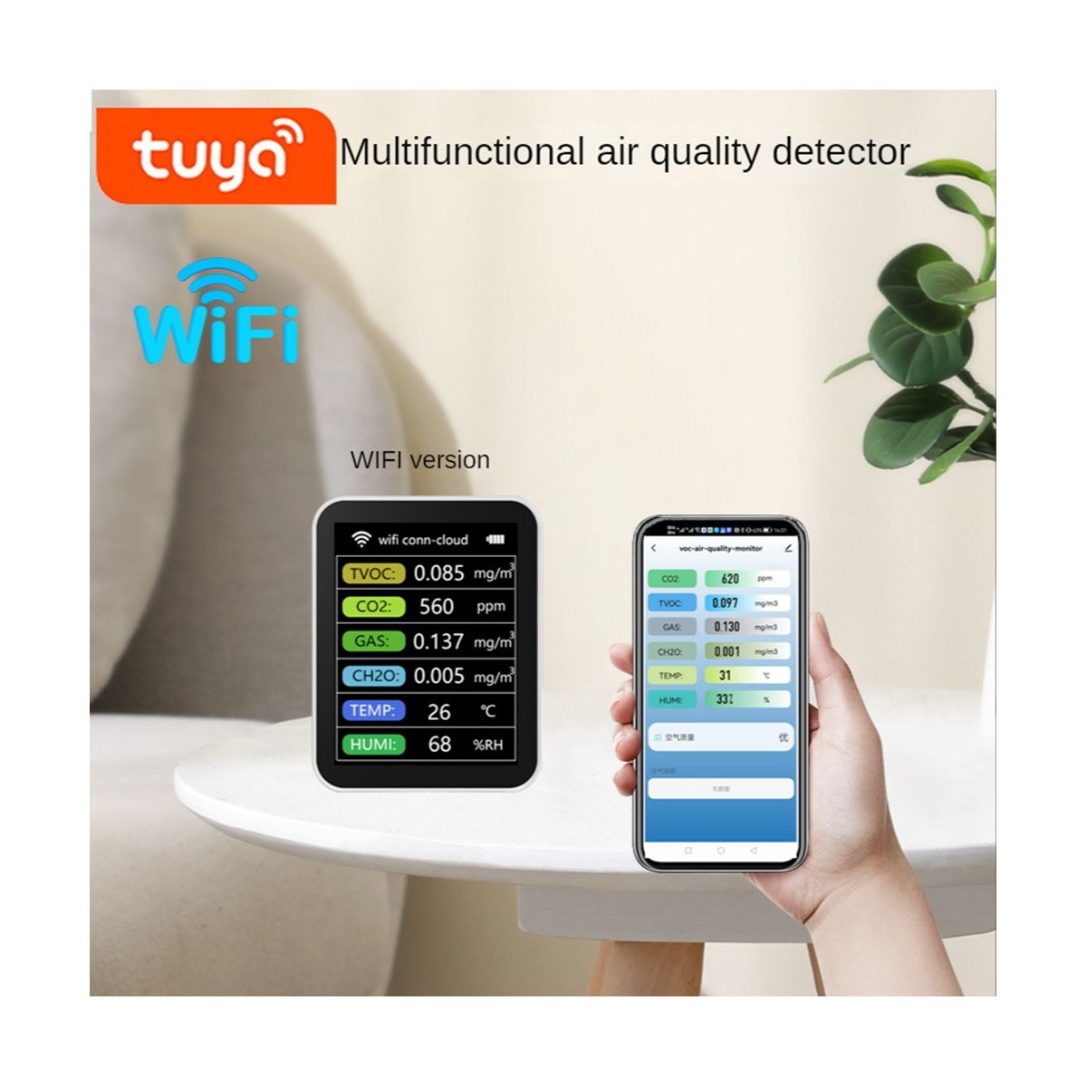 Tuya Smart WiFi CO2 Detector Sensor Air Quality Monitor TVOC CO2 Gas ...