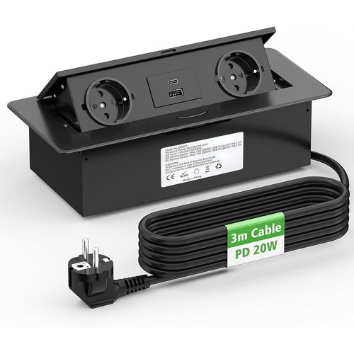 3m Câble-Prise Encastrable Plan de Travail USB C PD20W,Aluminium ...