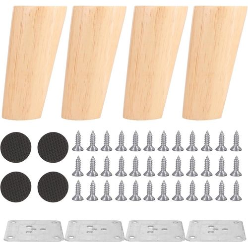 4 Pièces Pied Meuble Bois Oblique 10Cm Pieds De Meuble Bois Rond Pieds ...
