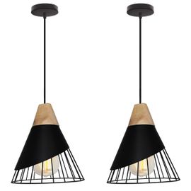 TOKIUS Suspension Luminaire Moderne Industrielle Bois Lustre Abat-jour ...