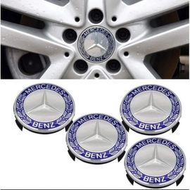 4 × 75MM Centre de Roue Mercedes Benz Original Chrome et Bleu Emblème ...