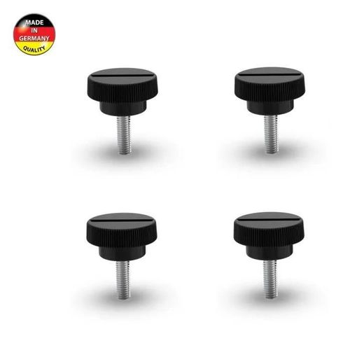 4x VIS PIED REGLABLE MOLETE M4x10 AVEC FENTE TOURNEVIS MEUBLE PLASTIQUE EMBOUT TABLE CHAISE TUBE ...