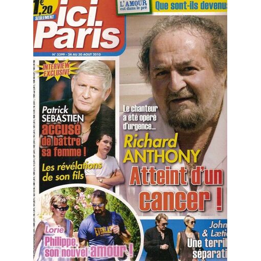 Ici Paris N° 003399 : richard anthony, patrick sebastien, lorie ...