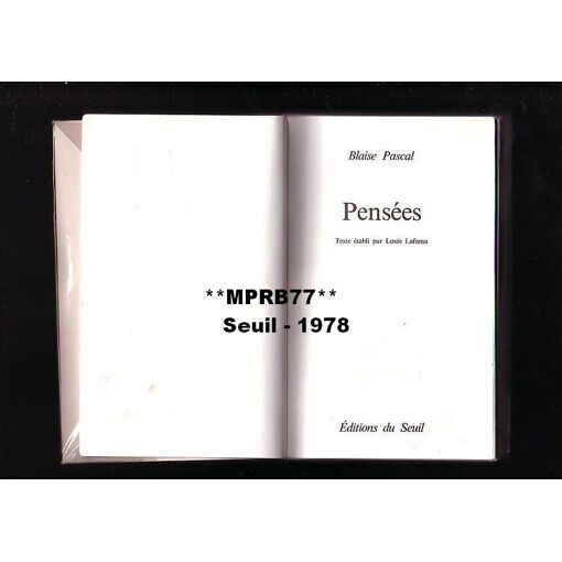 Pensées De Pascal - Texte établi par Louis Lafuma | Rakuten