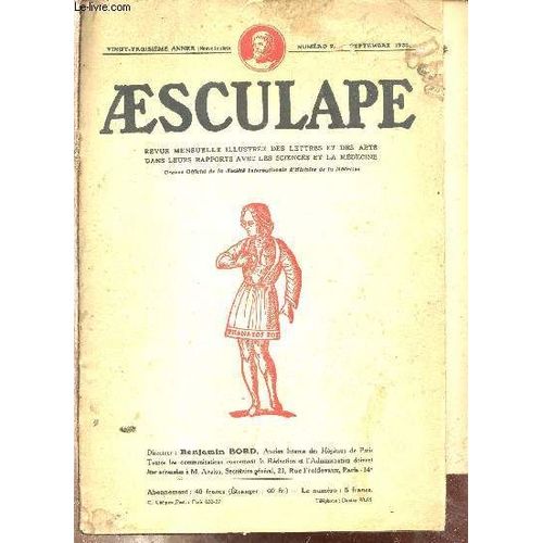 AESCULAPE N°9 SEPTEMBRE 1933 23EME ANNEE NOUVELLE SERIE - Les vertus de ...