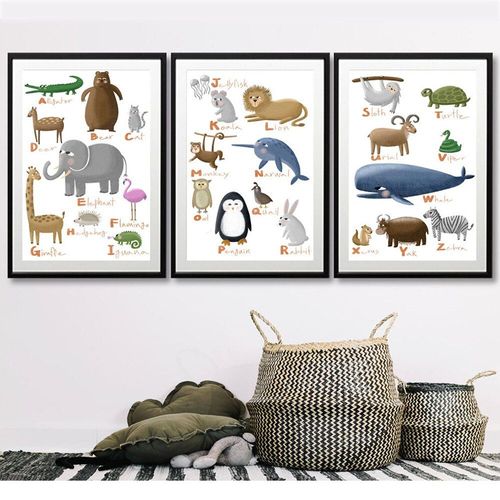 Affiche Alphabet animaux ABC, toile d'art murale, peinture éducative ...
