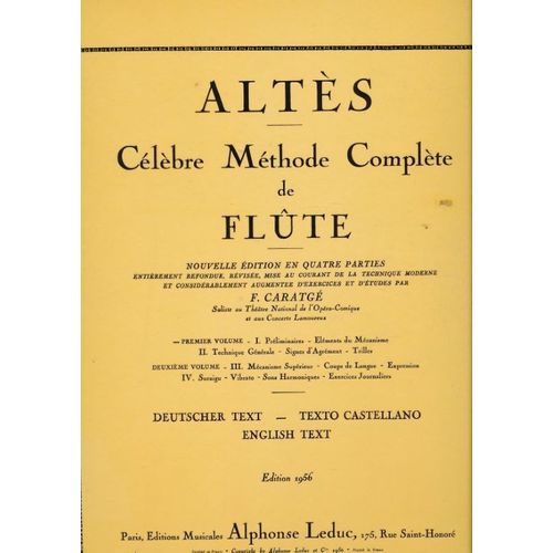 Altés. Célèbre méthode complète de flûte. 1° volume seul | Rakuten
