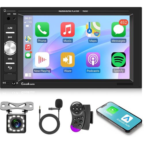 Apple Carplay Autoradio 2 Din avec Android Auto Bluetooth 6.2 Pouces Écran Tactile Autoradio ...
