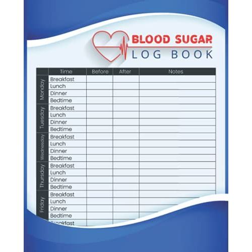 Blood Sugar log book: Daily Glucose Monitoring Logbook: Record Blood ...
