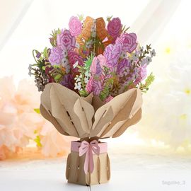 Bouquet de fleurs Carte -up Carte de v¿ux 3D avec étiquette de note Carte de fête des mères ...