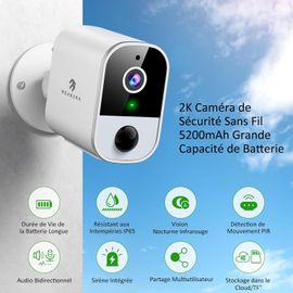 Camera Surveillance WiFi Exterieure sans Fil,2K Cam?ra de Surveillance Ext?rieur/Int?rieur ...