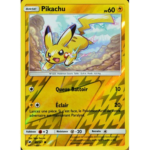 Carte Pokémon 40/147 Pikachu 60 PV - REVERSE SL3 - Soleil et Lune ... Carte Pokémon 40/147 Pikachu 60 PV - REVERSE SL3 - Soleil et Lune ...