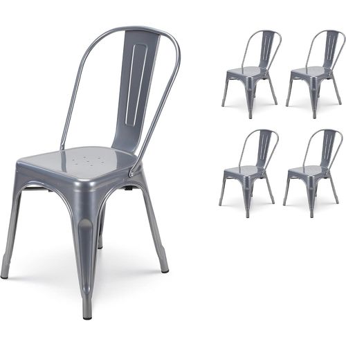 Chaise, Métal, Gris, Assise 43cm - chaises-tabourets | Rakuten