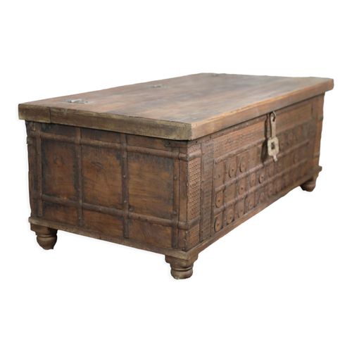 Coffre bas indien en teck naturel et mtal bois | Rakuten