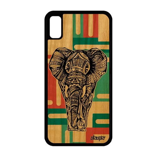 Coque elephant iPhone XR vrai bois silicone Vert dessin animaux ...