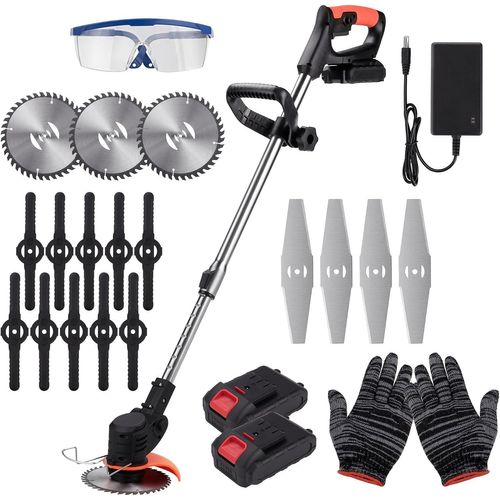 Coupe Bordure sans Fil avec 2 Batteries, 21V Débroussailleuse Electrique sans Fil et 3 Types de ...