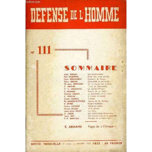 Defense de L'homme 11e Annee N° 111 - Louis Dorlet..Les Constructeurs ...