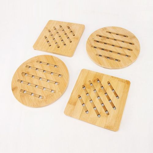 Dessous de plat en bois naturel de 18 cm Ensemble de 4 dessous de plat en bambou, dessous de ...