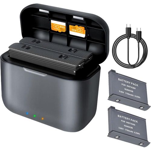 Double Chargeur de Batterie + 2 Batteries pour Insta360 X2 Étui de ...
