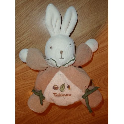 Doudou lapin Rabbit Bunny Lièvre boule patapouf beige marron brodé ...