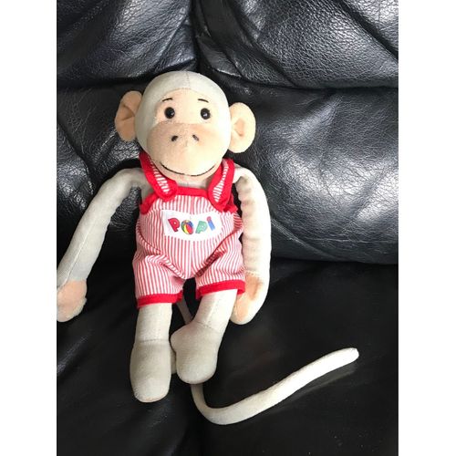 Doudou peluche singe popi nounours ajena 1996 salopette rouge et ...