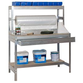 Etabli Table d'Emballage avec tiroir de rangement 1440x1200x750mm galva 2 niveaux agglo 600kg en ...