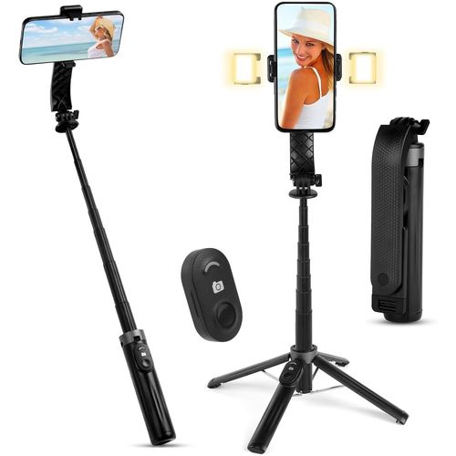 Flintronic Perche Selfie avec Lumière, 100cm Perche à Selfie Quadrupède ...