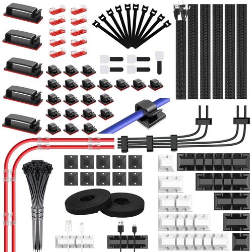 Kit de Gestion de Cable 188 Pi¿¿ces Cable Management Bureau - 6 Gaine Cable 50 Clips Cable ...