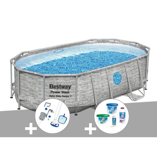Kit piscine tubulaire ovale Bestway Power Steel SwimVista avec hublots 4,27 x 2,50 x 1,00 m ...
