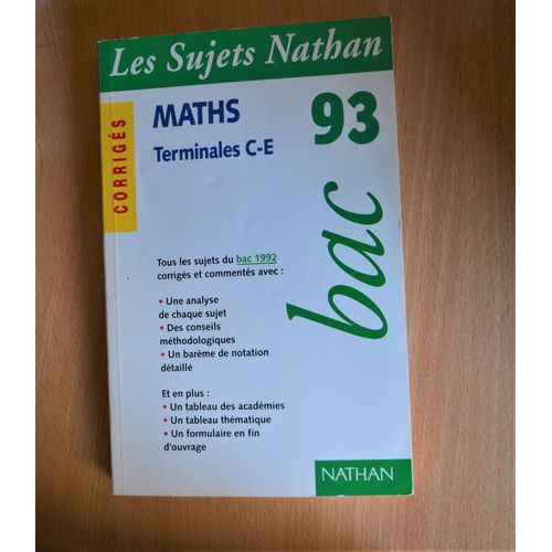 Les sujets Nathan - Maths - terminales C et E - bac 93 | Rakuten
