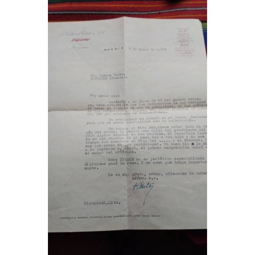 Lettre de K Hito (Ricardo Garcia Lopez 1890-1984) à Pierre Paret au ...