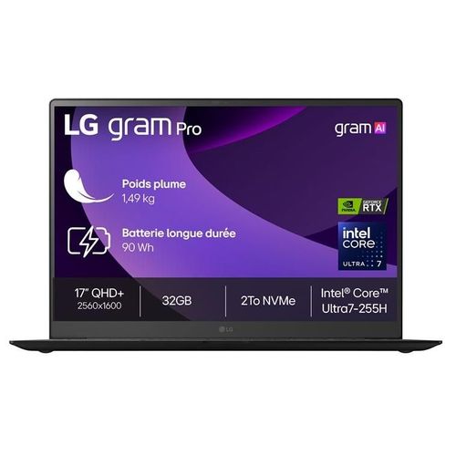 LG gram Pro 17Z90TR-E.AD8BF - 17" Core Ultra 7 155H 32 Go RAM 2 To SSD Noir AZERTY | Rakuten