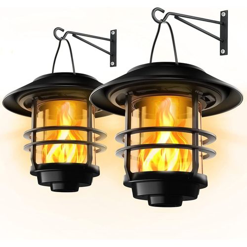 Lot De 2 Lampes Solaires Pour Jardin Extérieur, Verre Et Métal, Étanchéité Ip65, Flammes ...